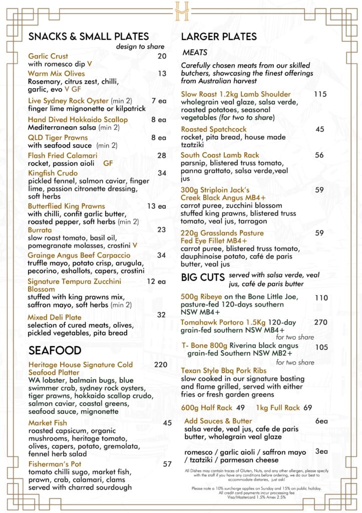 Explore Exquisite Delights | Heritage House Restaurant Menu