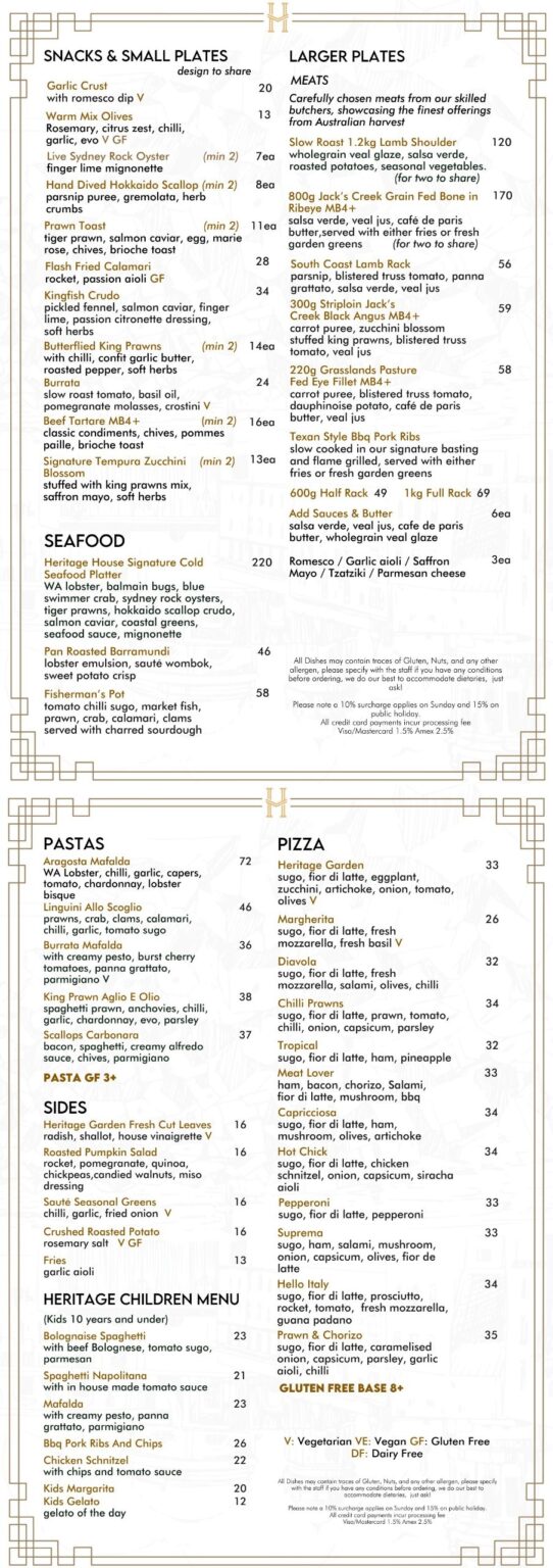 Explore Exquisite Delights | Heritage House Restaurant Menu