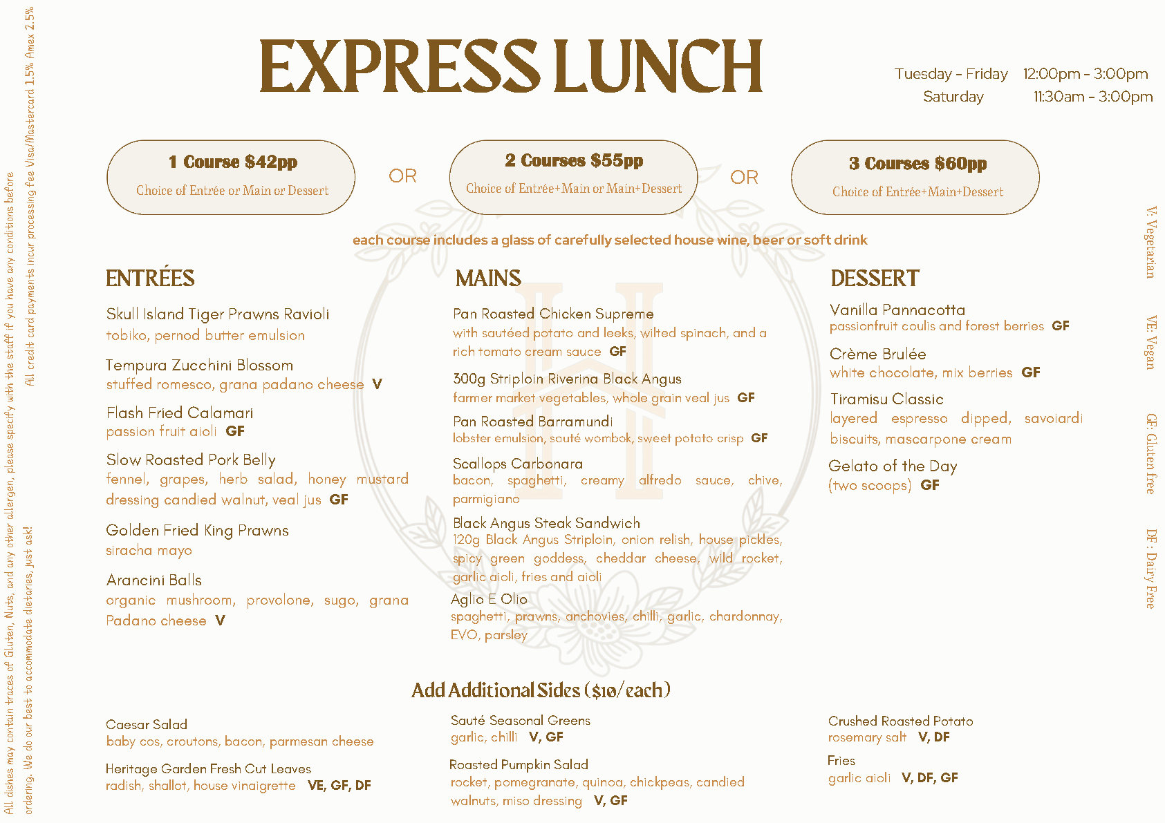 Express Lunch Menu - The Heritage House | Restaurant in Kenthurst